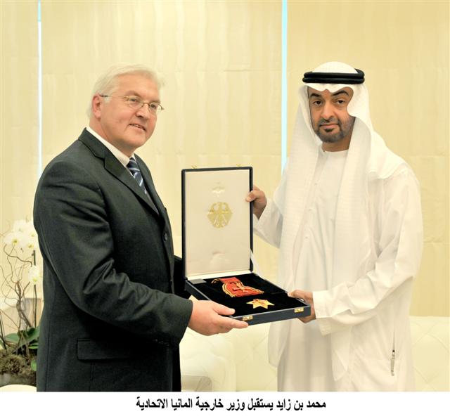 German foreign minister Frank-Walter Steinmeier with Abu Dhabi crown prince Sheikh Mohammad bin ...