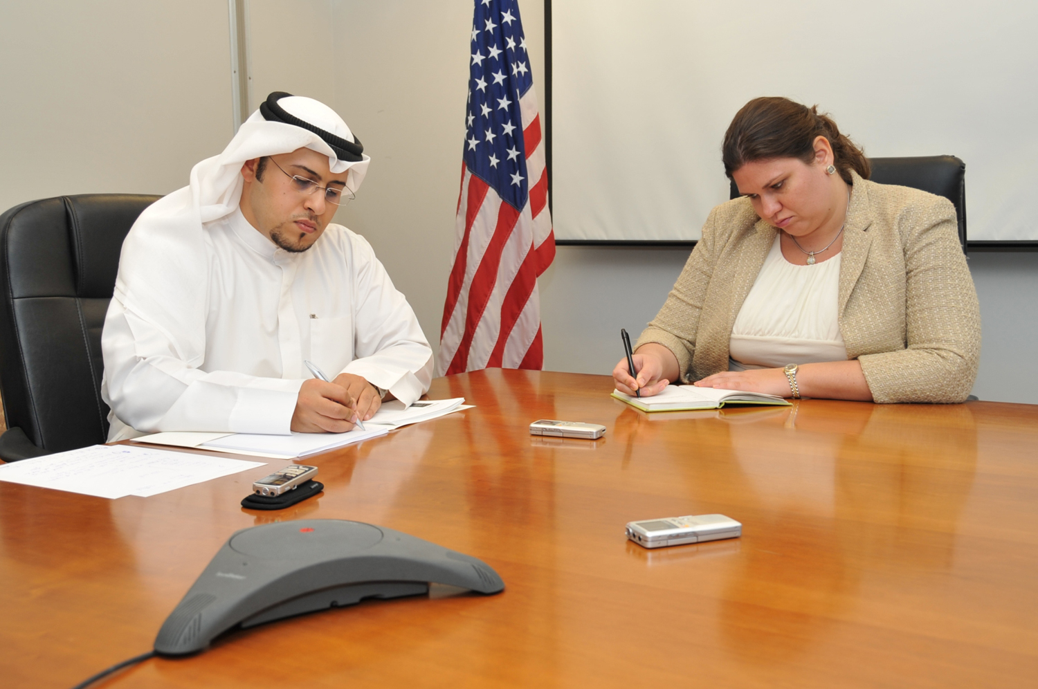 Press Attache at the US Embassy in Kuwait Rachel Mikeska during a ...