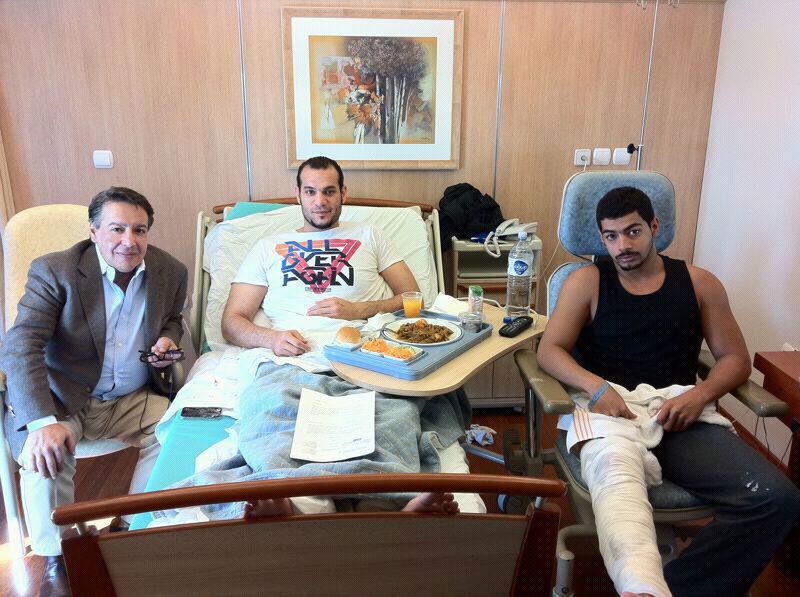 Kuwait's Ambassador in Greece Raed Al-Rifai with two Kuwaiti water polo ...