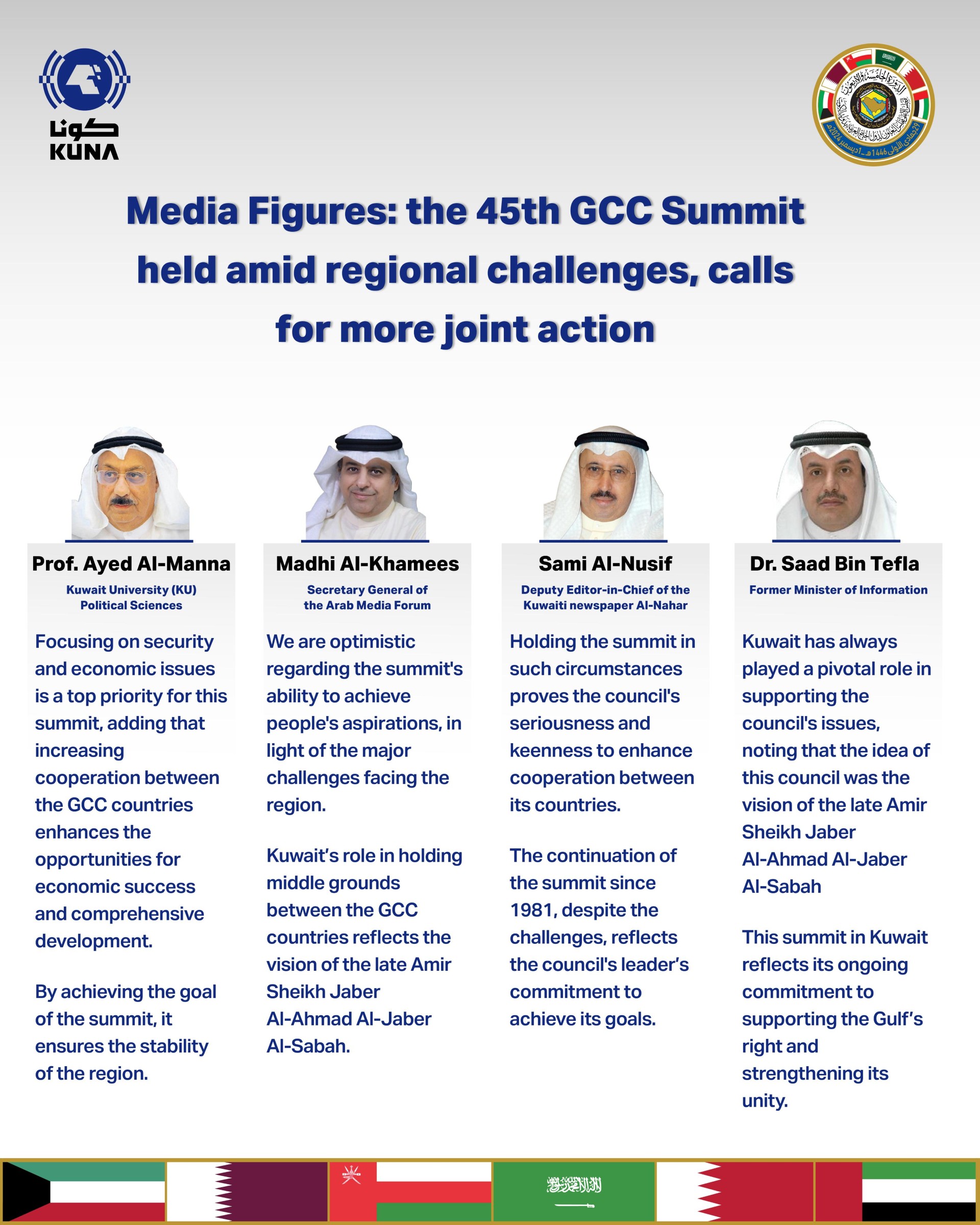 KUNA : Media Figures: 45th GCC Summit held amid regional challenges ...